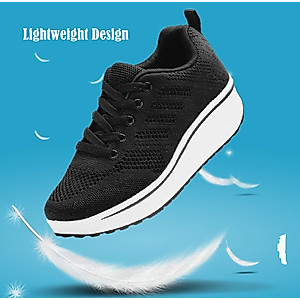 DADAWEN Women's Slip On Breathable Mesh Walking Tennis Shoes Lightweight Comfort Wedge Platform Casual Sneakers for Gym Travel Work Black US Size 7.5
