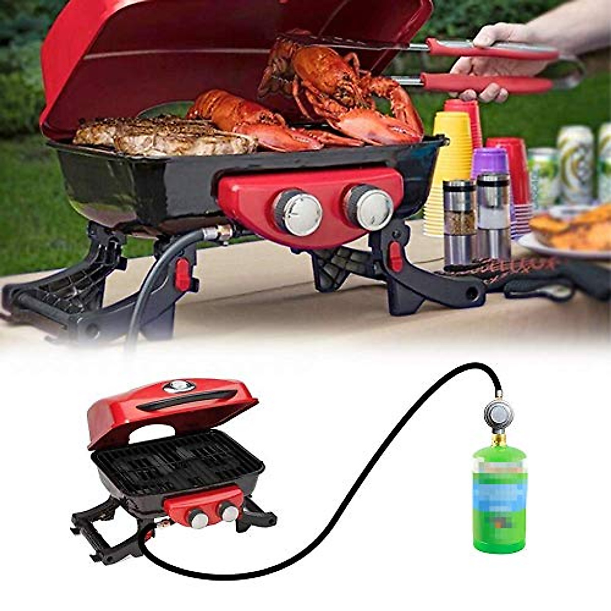 MCAMPAS 1LB Propane Regulator with 5FT Extension Hose X 3/8" Female Flare NUT for Outdoor Camper Grill Stove