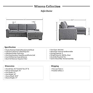 Lexicon Winona Sectional Sofa with Right Side Chaise, Gray