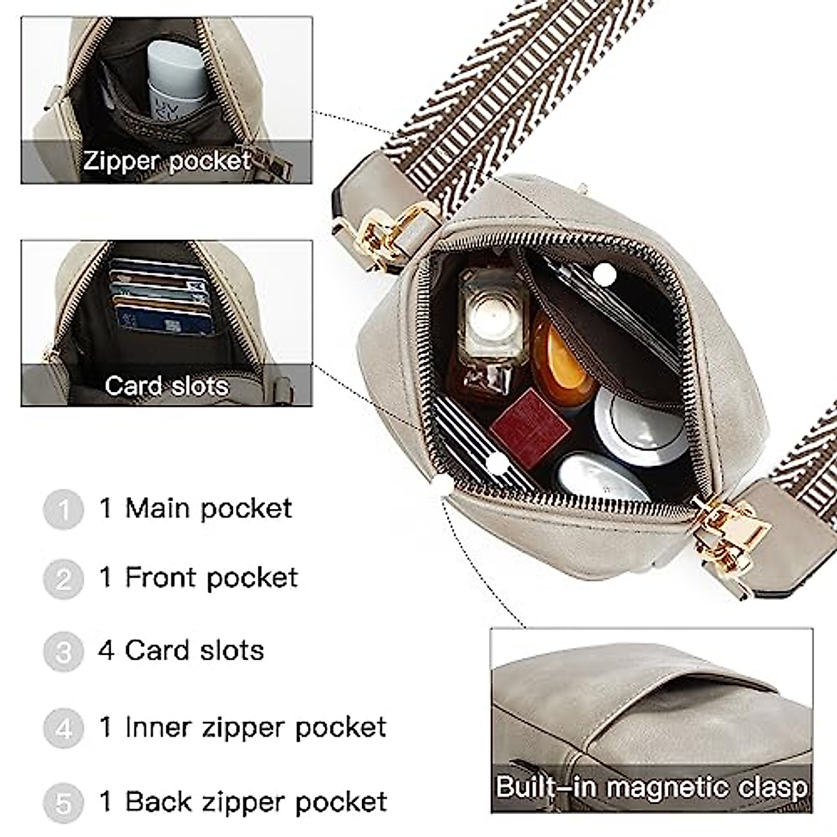 Telena Small Crossbody Bags for Women Trendy PU Leather Cross Body Cell Phone Purse Shoulder Bag Grey