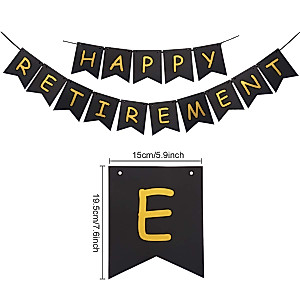 Retirement Party Decorations - Black and Gold Happy Retirement Banner, Paper Garland and Flowers, Sash, Sparkling Hanging Swirls Retirement Decorations Party Supplies for Women & Men by QIFU