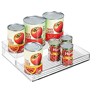 mDesign Plastic Kitchen Food Storage Organizer Shelves, Spice Rack Holder for Cabinet, Cupboard, Countertop, Pantry - Holds Jars, Baking Supplies, Canned Food - 2 Levels - 2 Pack - Clear