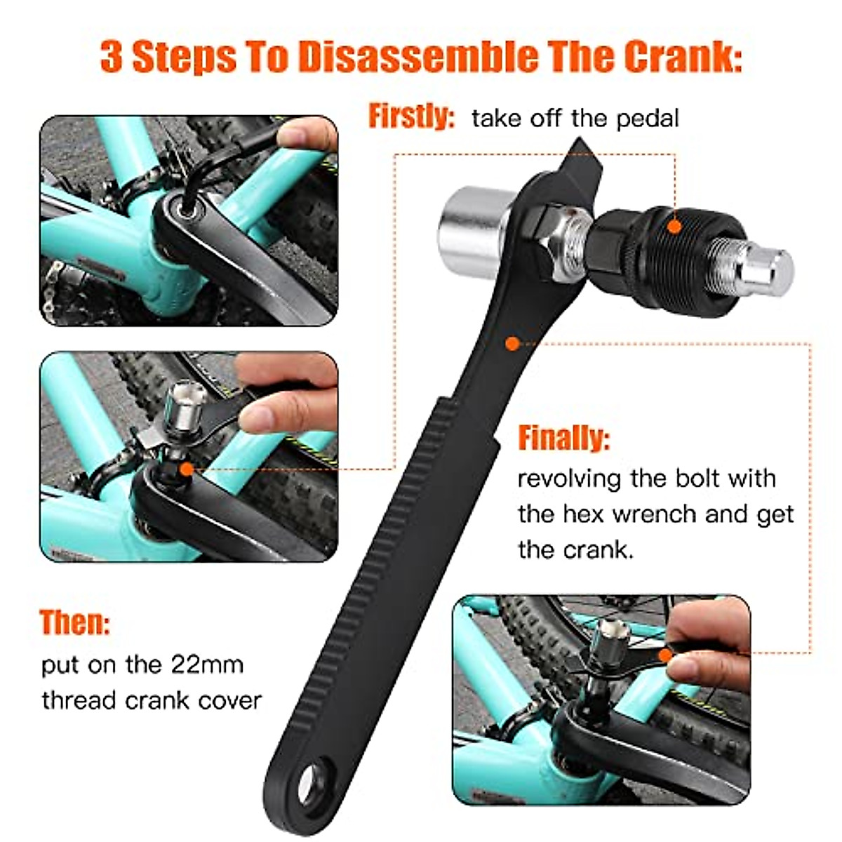 Oumers Bicycle Crank Puller Tool Set, Bike Crank Extractor+16mm Spanner Wrench+Bike Bottom Bracket Remover+Lengthen Allen Key Wrench +Square Head,Bike Repair Kit for all Cycling Enthusiasts