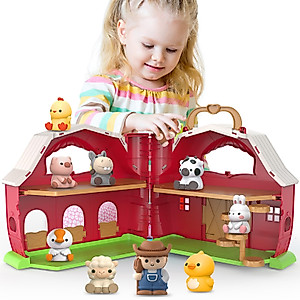 AuroTops Toys for 1 2 3 Years Old Boys and Girls, Big Barn Toy with Farm Animal, Preschool Montessori Toy, Farm Pretend Playset with Big Red Barn & Farmer, Easter Gift Toy for Toddlers