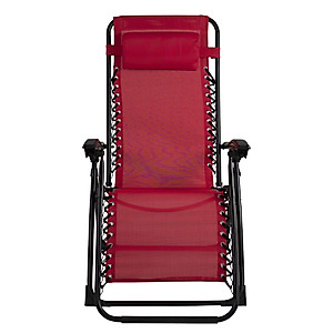 Sun-Ray Oversized Patio Chair with Leg Stabilizers and Big Cupholder, Adjustable Zero Gravity Folding Reclining Outdoor Chair with Pillow, Ruby Red