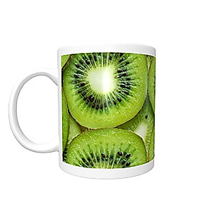 BAFAFA Slices of Fresh Ripe Green Kiwi Printed Coffee Mugs Porcelain Coffee Cups With Handle Insulated Coffee Glass Ceramic Mugs for Tea Latte Cappuccino Cocoa