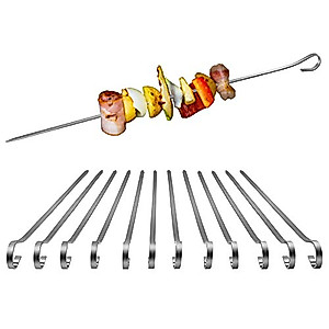 Stainless Steel Kabob Skewers 14", Luxiv 12 Pcs Metal BBQ Skewers Grilling Skewers Sets Reusable Outdoor Barbecue Skewers for Meat, Vegetables