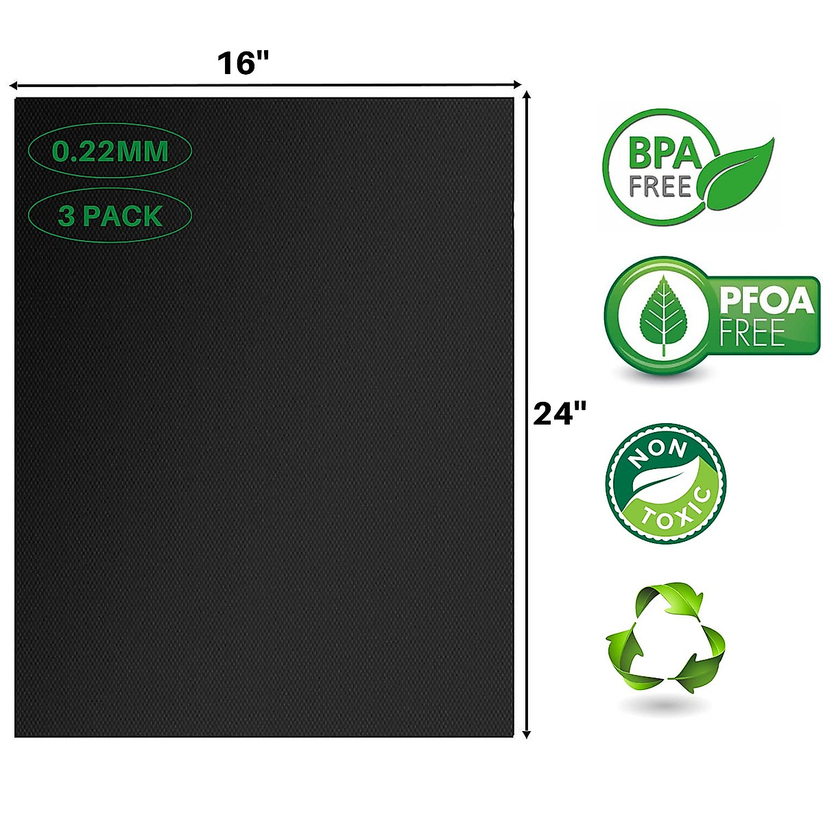 Oven Liners for Bottom of Electric Oven, 16 x 24 inch Reusable Nonstick Heat Resistant Liner Mat for Gas Oven, Microwave, Charcoal, Outdoor BBQ Grill Mats 3(Pack/Piece)