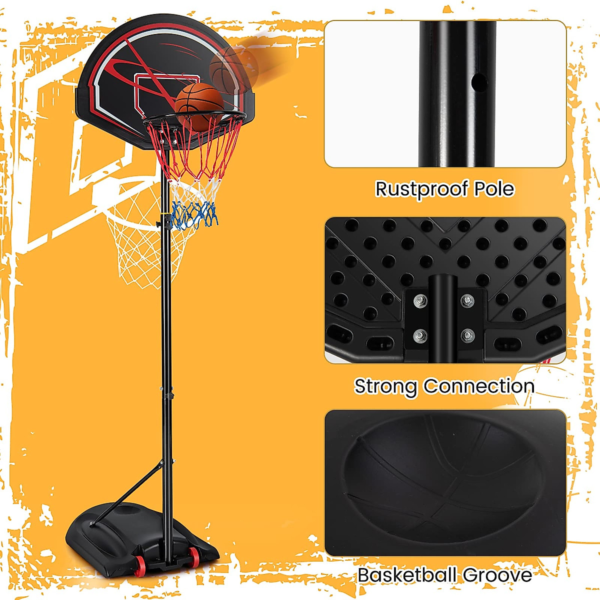 Goplus Portable Basketball Hoop Outdoor, 6.9-8.9 FT Height Adjustable Basketball Goal with 32’’ Shatterproof Backboard, Fillable Base, 2 Nets, 2 Wheels, Indoor Basketball Stand for Kids Youth Adults