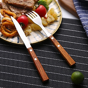 HAPPY KIT Flatware Set, Wooden Spoons Silverware Set for 4 Premium 18/8 (304) Stainless Steel Cutlery Set Wooden Dinner Knife Dinner Fork Dinner Spoon Set 16-Piece (4 Sets)