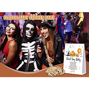 Don't Say Baby Clothespin Game, Halloween Baby Shower Game, One 5x7 Sign and 50 Mini Natural Clothespins, Gender Neutral, A Little Boo Baby Shower Decoration - MJZ57