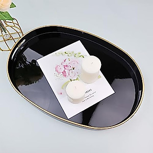 Omuriko Black Oval Decorative Tray with Handles, Versatile Serving Tray for Coffee Table, Ottoman, Ideal for Serving, Displaying, Organizing