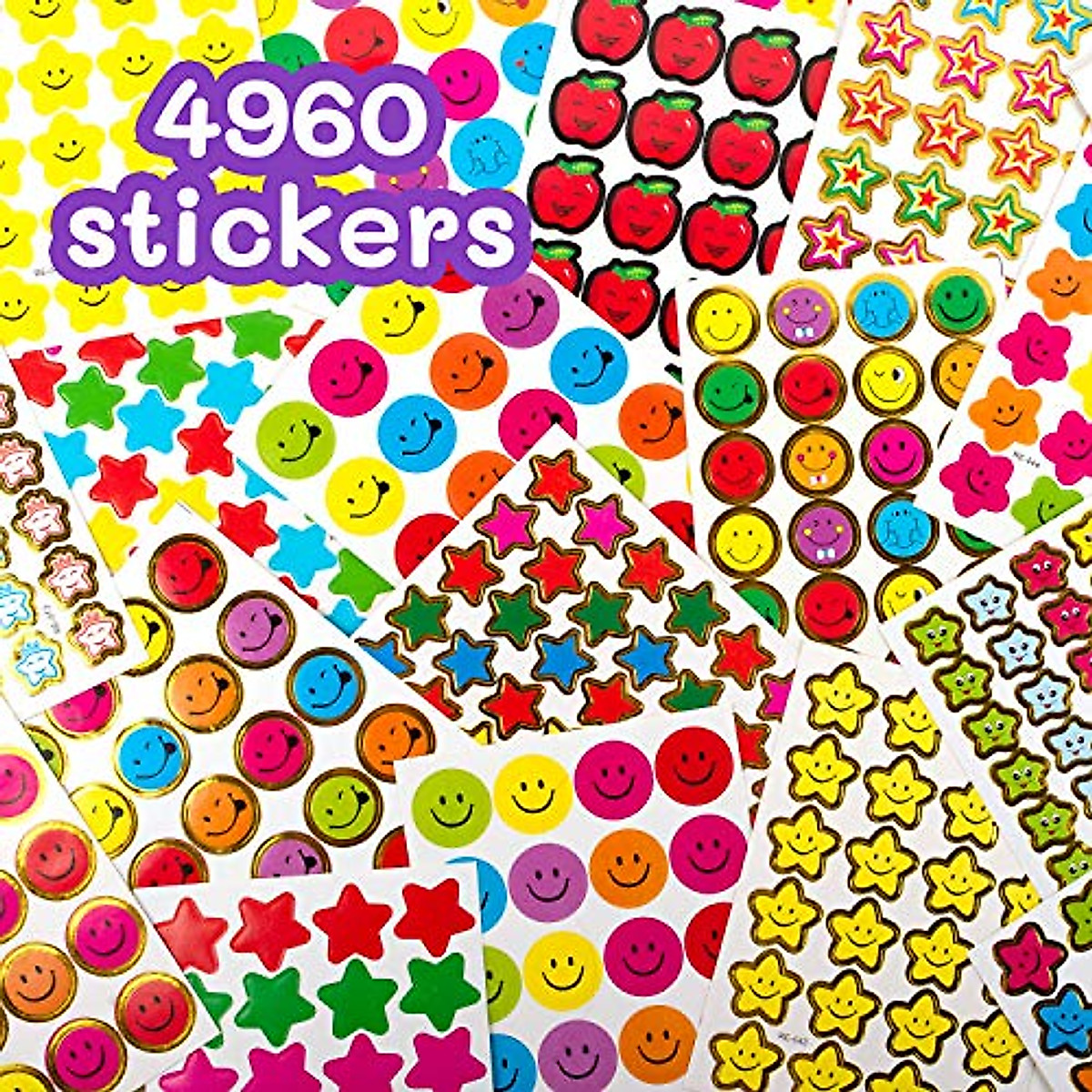 PURPLE LADYBUG Teacher Stickers for Students with 4960 Reward Stickers for Kids - Classroom Supplies for Teachers Elementary, Preschool Must Haves & School Essentials - with Small Gold Star Stickers