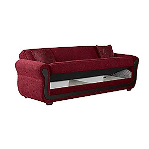 Beyan Signature Empire Furniture USA Park Ave Collection Convertible Sofa Bed with Storage Space and Includes 2 Pillows, Red