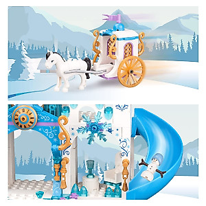 JIMUJIA Girls Building Blocks Toys Princess Castle 377 Pieces Ice and Snow Blue Dream House Construction Toys for Girls Building Bricks Toys for Brithday for Kids 6 Years and Up