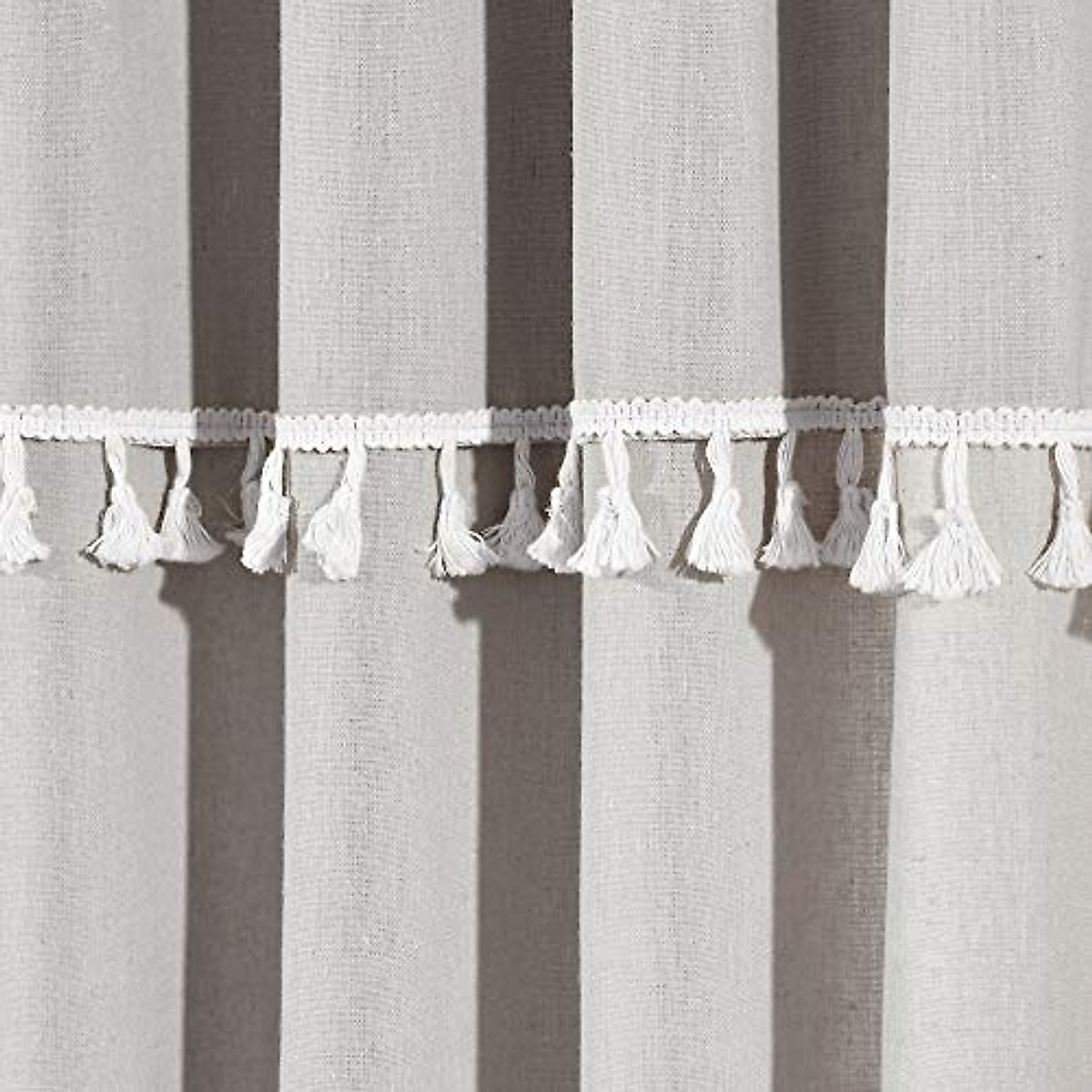Lush Decor Ivy Tassel Faux Linen Window Curtain Panel Pair, 84 in x 40 in, Light Gray
