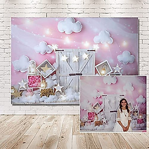 MEHOFOND Sweet Pink and White Cloud Photo Studio Backdrop Props Birthday Girl Baby Shower Party Decorations Twinkle Twinkle Little Stars Portrait Photography Background Banner for Cake Smash 7x5ft