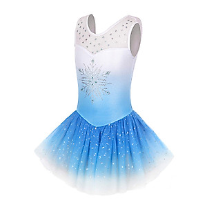 EQSJIU Dance Leotards For Girls With Tutu Ballet Skirts Dresses Gymnastics 3t 4t Blue Snowflake Diamond Gradient Colors White 3-4t Cute Princess Dress