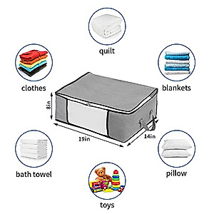 JERIA 6-Pack Foldable Closet Organizer Clothing Storage Bags with Clear Window, Reinforced Handle and Sturdy Zipper (Grey)