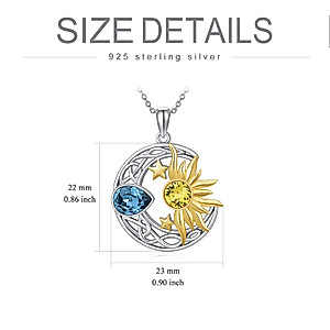 AOBOCO Moon Sun Star Necklace 925 Sterling Silver Celtic Crescent Moon and Sun Pendant Necklace for Women