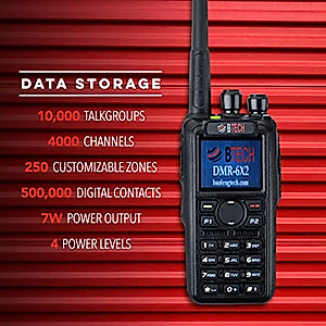 BTECH DMR-6X2 PRO Digital DMR and Analog 7-Watt Dual Band Two-Way Radio (136-174MHz VHF & 400-480MHz UHF). Supports Bluetooth, APRS, GPS, Roaming, AES256 Encryption, Recording, and More