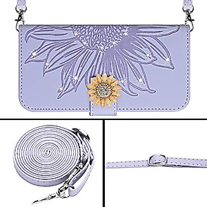 ONV Wallet Case for Oppo Realme C33-1.5M Strap Glitter Shinny Sunflower Flip Leather Case Card Slot Shockproof Kickstand Magnetic Cover for Oppo Realme C33 [HT] -Purple-T