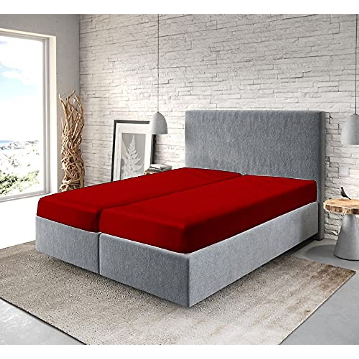 Split King Sheets Sets for Adjustable Bed, Soft 100% Egyptian Cotton 400-Thread-Count, Sateen Weave, 5PC Set with 2 Fitted Sheets, Split-King Sheet Set 21-Inch Deep Pockets, 400-TC - Burgundy Solid