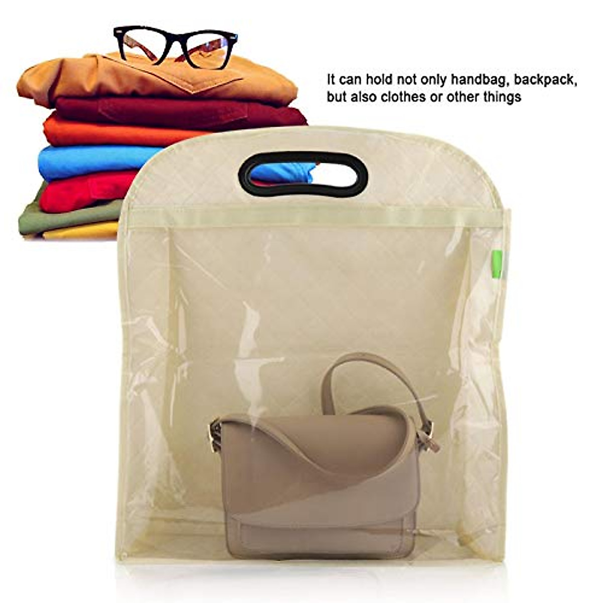 Wardroble Hanger Bag, Non-woven Fabrics Transparent Dustproof Storage Bag, Durable Beige Clear for Home(XL)