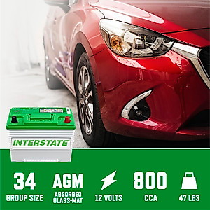 Interstate Batteries Automotive Battery 12V 63Ah (Group 34R) 800CCA SLI Pure Lead AGM Automobile Replacement Battery for Cars, Jeeps, SUVs, Trucks, Vans (MTZ-34R)