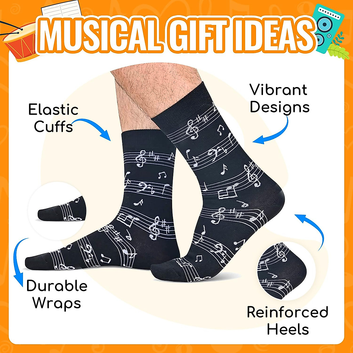 HAPPYPOP Music Gifts for Music Lovers - Funny Teens Note Gifts, Socks for Musicians & Teachers