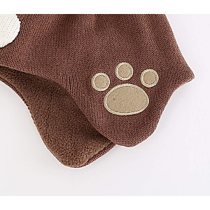 LLmoway Infant Toddler Boys Girls Beanie Kids Winter Fleece Ear Flaps Hat Cotton Knit Pom Cap Coffee