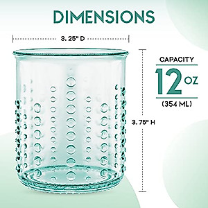 Amici Home Urchin DOF Glass | 12 Oz | Italian Made, Recycled Green Glass | Hobnail Drinking Glass for Water, Iced Tea, Milk, Juice, Cocktails, Fresh Drinks (Set of 6)