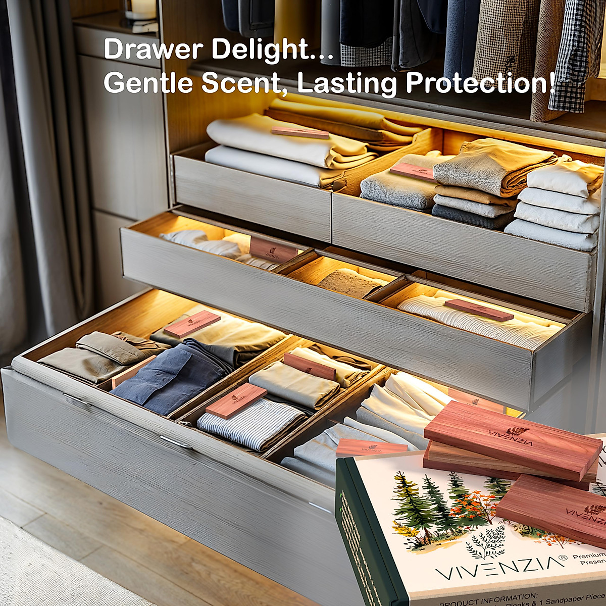 Vivenzia Cedar Blocks for Clothes Storage -40 Planks- Aromatic Cedar Blocks for Closet, Cedar Planks for Closets