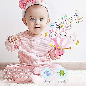Alilo Bunny Baby Rattle Shaker and Teether Toys,Electronic Rattle Infants Toy,9 Kinds of Color Learning and Educational Toys with Music & Light for 0-6-12 Months, Gift for Newborns Girls Boys Toddlers