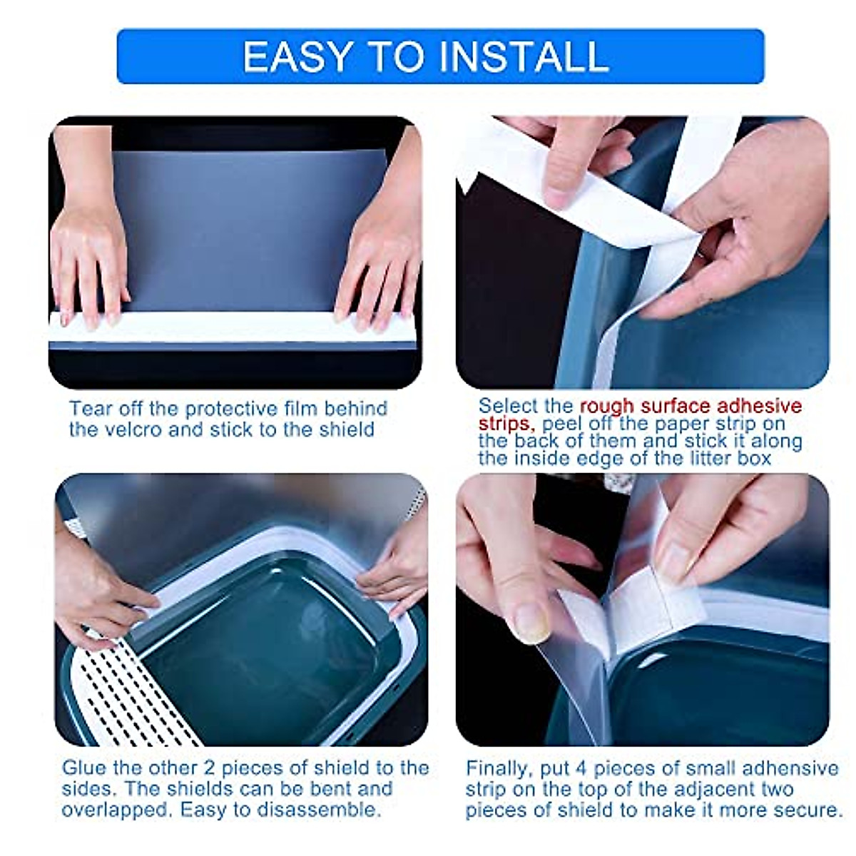 Deapher 3 Pcs/Set High Sided Cat Litter Box Pee Shields, 14.8"x 11" Tall Litter Box Splash Guard, Transparent Pee Privacy Shields for Open Top Litter Box, Easy to Clean (Litter Box Not Included)