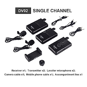 D Debra DV-02 UHF Wireless Lavalier Microphone with Remote Real-time Monitor Compatible with Smart Phone, DSLR Camera for Video Recording Interview (DV-02)