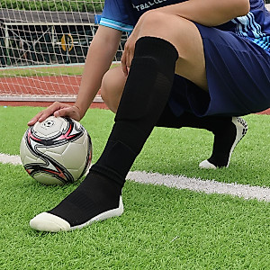 Grip Soccer Socks with Shin Guard Sleeves & Straps | Anti Slip Non-Skid Durable & Comfy Football Socks for Training & Matches