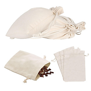 GWZiehory 60 Pieces Cotton Drawstring Bags, Reusable Muslin Bag (4 by 6 inch) for Storage, Teas, Candy, Spices, Soaps, Jewelry, Gifts, Wedding Party Favors and DIY Craft Home Decor