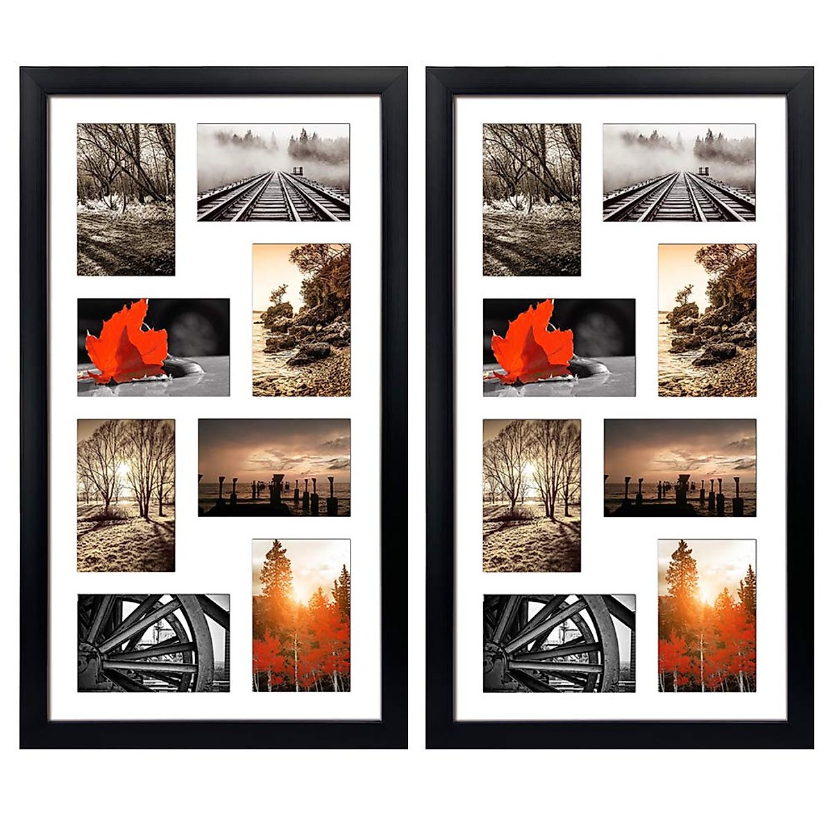 QUTREY 4x6 Black Collage Picture Frames Set of 2, 8 Openings Matted Collage Frame for 4x6 Pictures to Display 16 Multi Photos for Wall