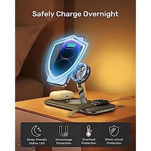 Foldable 3 in 1 Wireless Charger, Metal Design, NELUXFE Charging Station Compatible with MagSafe for iPhone 14/13/12 Pro Max, Apple Watch and AirPods (Black)