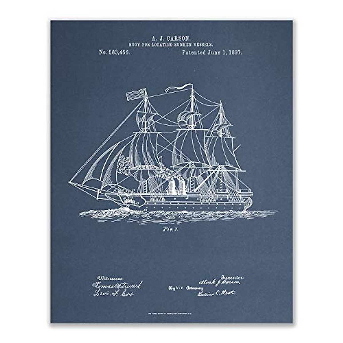 Sailboat Patent Wall Decor - Set of 6 (8x10) sailing art prints