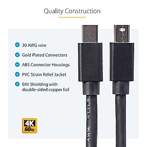 StarTech.com 3ft (91cm) Mini DisplayPort Cable, 4K UHD Video, mDP 1.2 Cable, M/M mDP Cord, Mini DisplayPort (Not Thunderbolt)