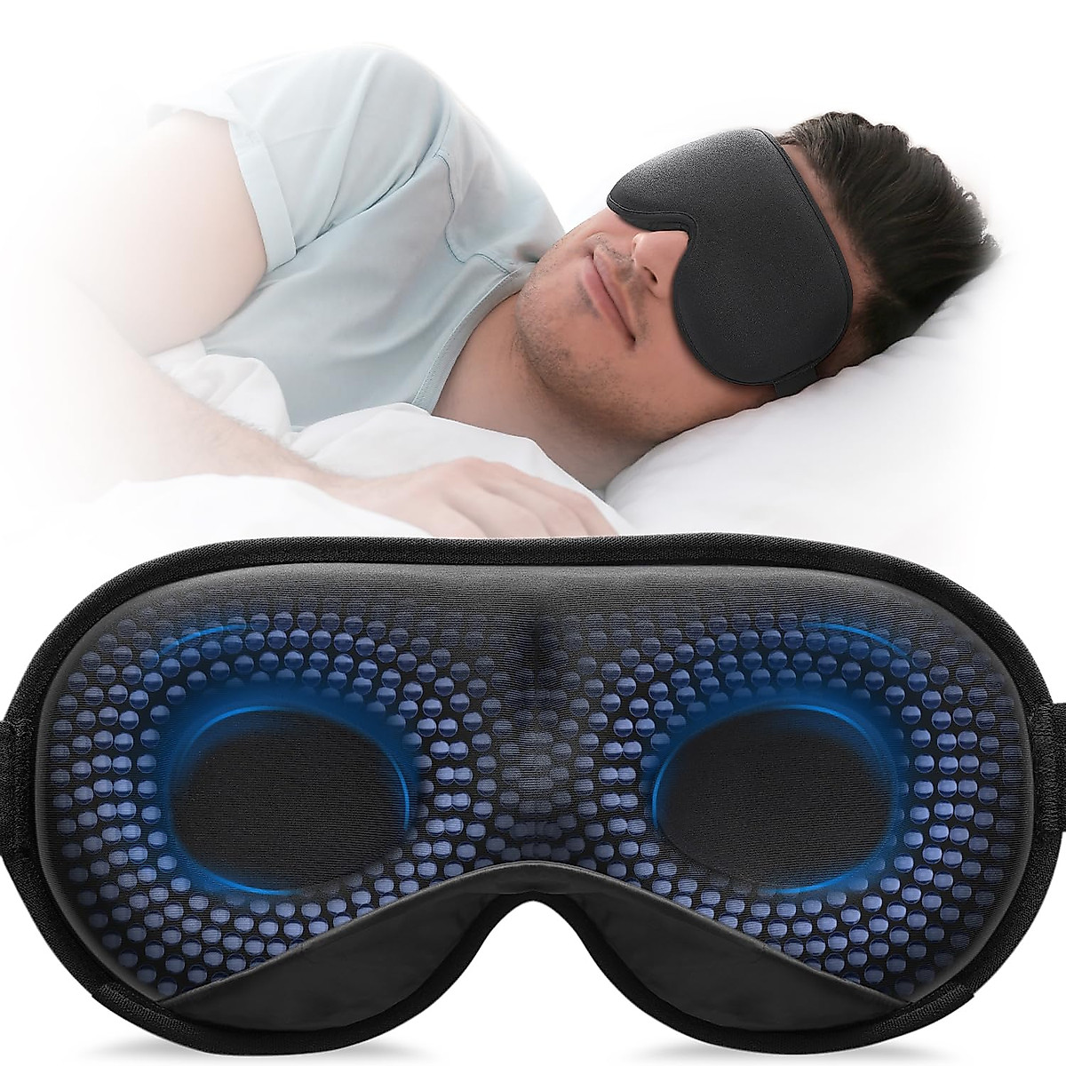 YFONG Weighted Sleep Mask, Women Men 3D Blocking Lights Sleeping Mask (4.2oz/120g), Pressure Relief Night Sleep Eye Mask with Adjustable Strap, Eye Cover Blindfold for Travel Nap Yoga, Black