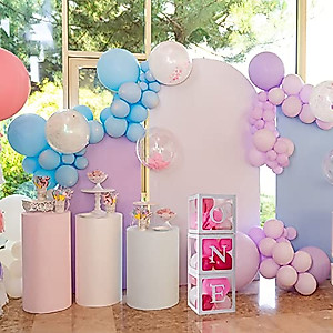 JeuntGoo ONE Balloon Boxes for 1st Birthday, First Birthday Decorations for Girl Boy, 3 Baby Clear Block Cubes with Letters as Photoshoot Props, Cake Smash Party Backdrop-Reusable for 2nd Birthday…