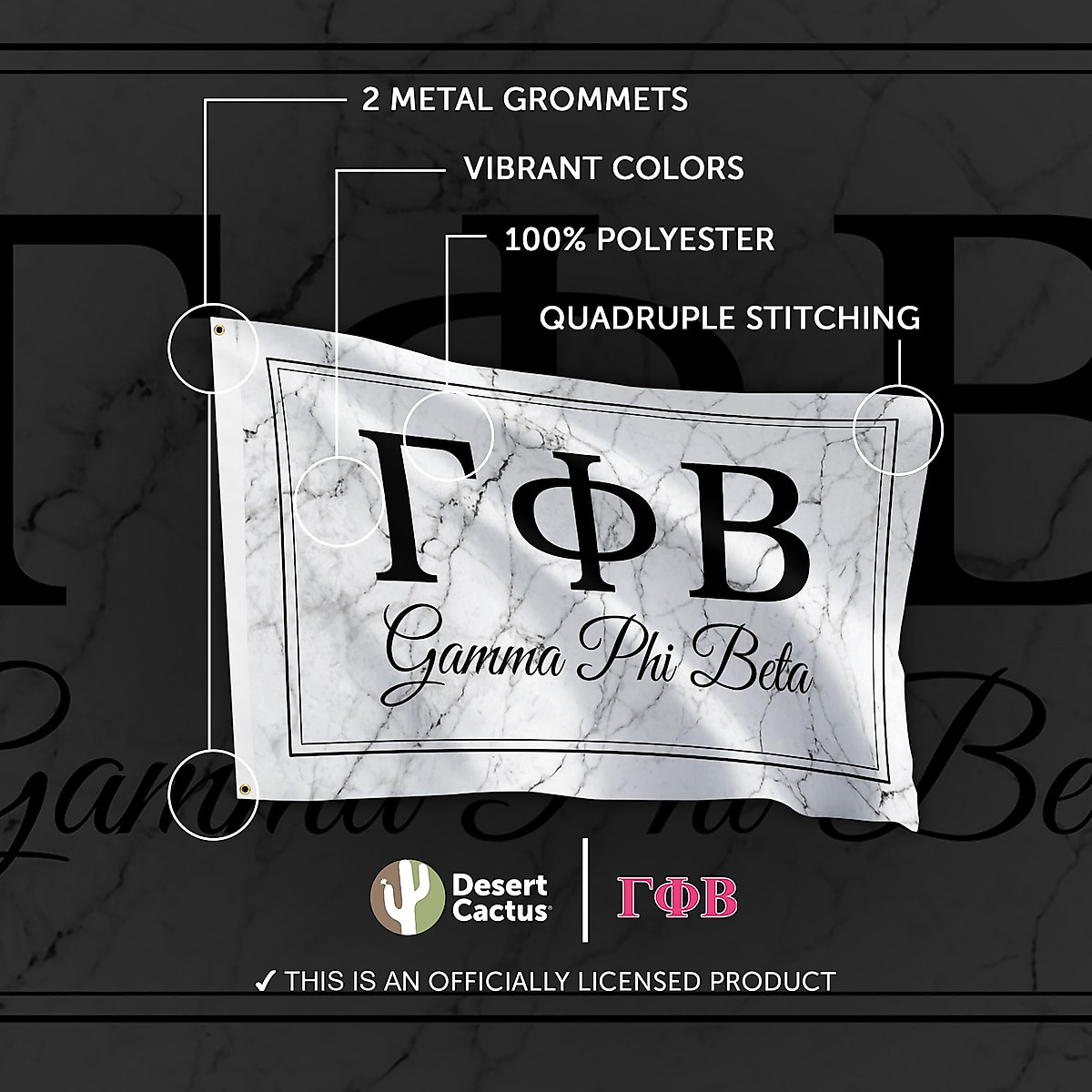 Desert Cactus Gamma Phi Beta Flag Letter Sorority Banner 3x5 feet Sign Decor Gamma phi (Flag - Marble Box)