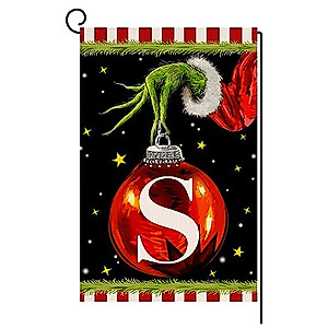BLKWHT Christmas Monogram Letter S Garden Flag 12x18 Vertical Double Sided Winter Holiday Outside Decorations Burlap Family Last Name Initial Yard Flag