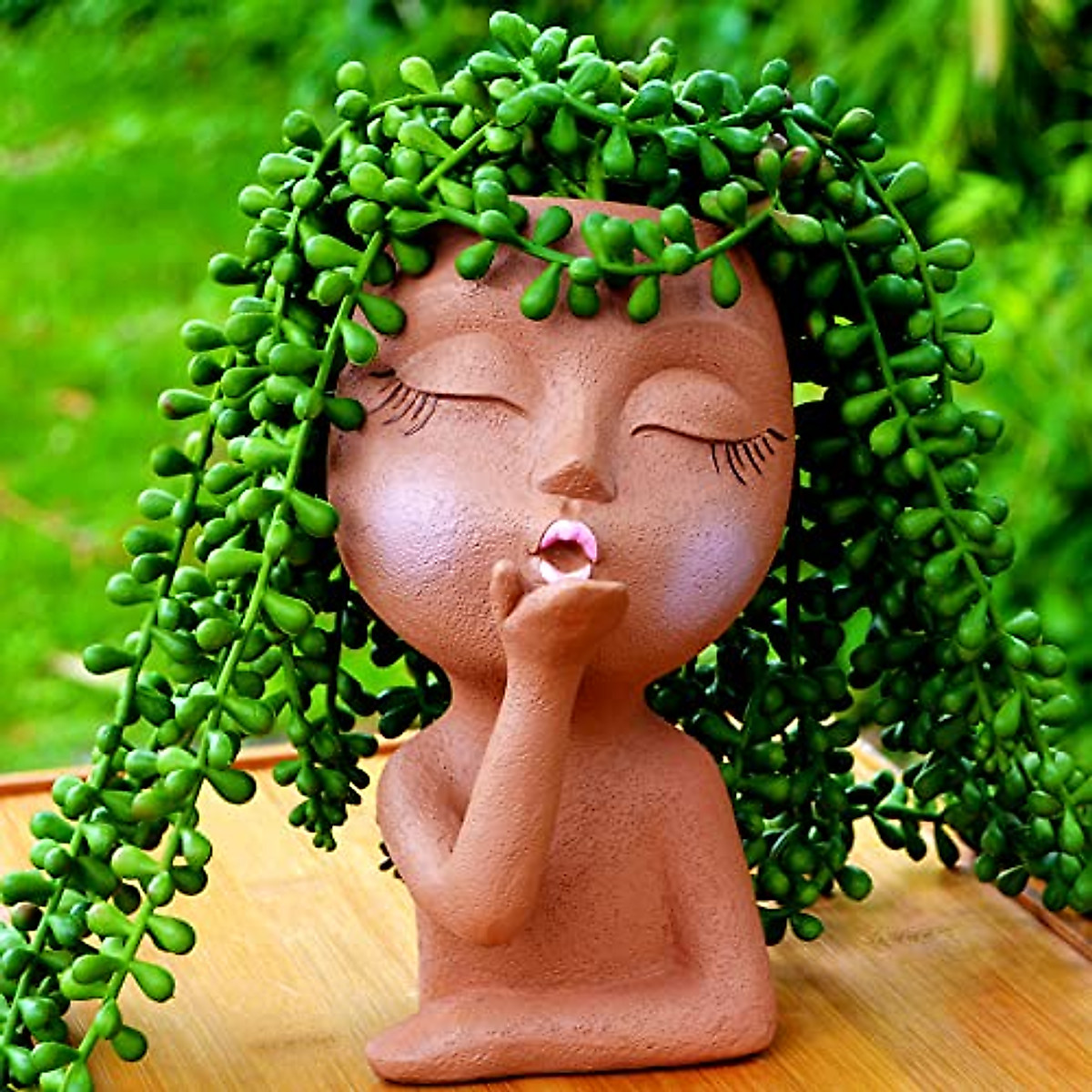 LovTocTic Head, Face Planters, Kissing Girl Flowerpot, Lady Head Flower Pot, Female Kiss Faces Small Resin Art Succulent Pots for Indoor Outdoor Plants, Kissy Brown