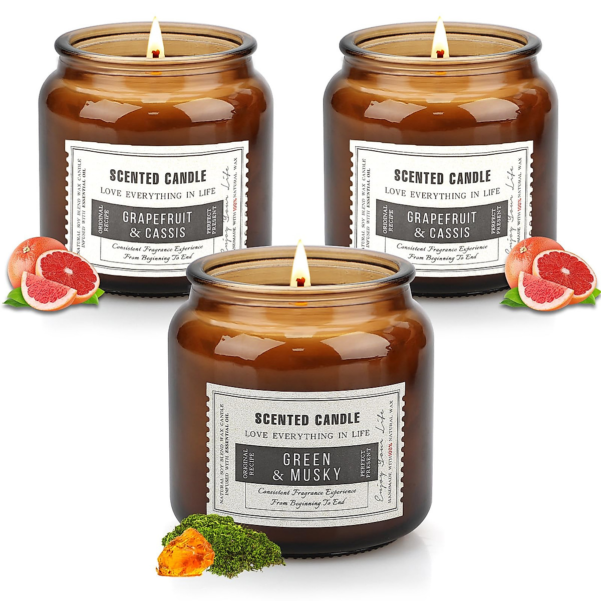 [300H, 46.5oz] Candles for Home Scented, 3 Pack Large Soy Scented Candles, Aromatherapy Candles Set, Glass Amber Jar Candles, Candles for Men and Women