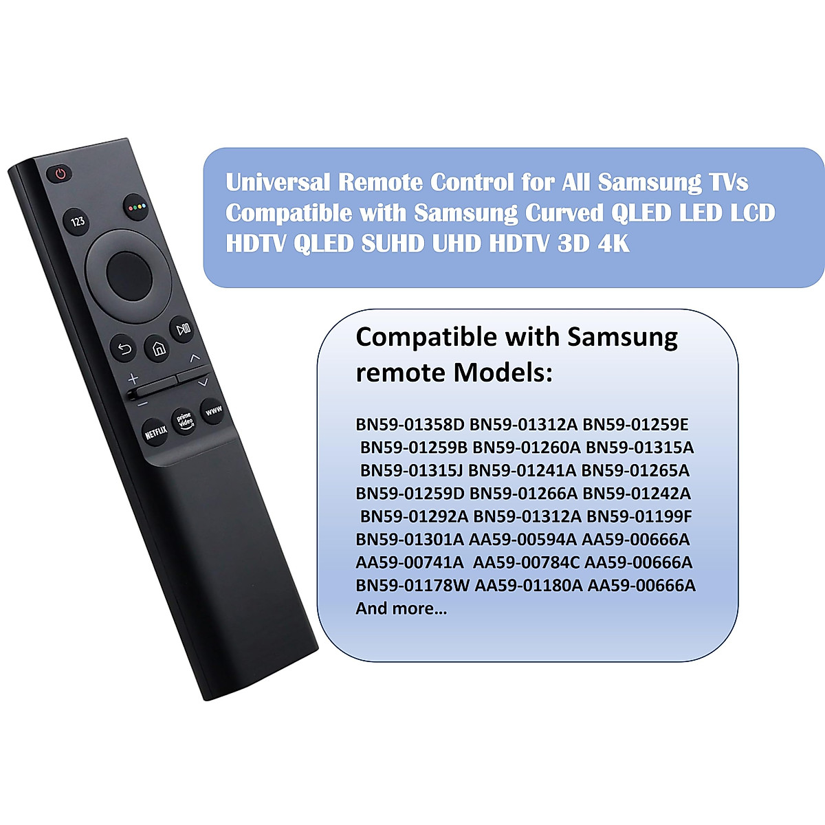 Universal Remote Control Compatible with All Samsung TV LED HDTV UHD SUHD HDR LCD Frame Curved QLED 4K 8K 3D Smart TVs