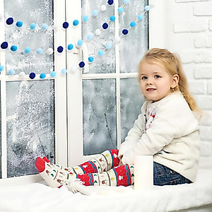 MARFOREVER 4 Pack 26.3 Feet Winter Christmas Pom Pom Garland, 30 Balls Blue White Winter Garland Hanging Supplies for Hanukkah Xmas Tree Classroom Fireplace Wall Birthday Baby Shower Party Decorations